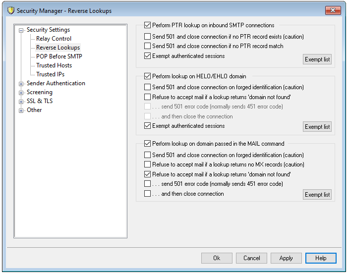 What are the recommended Security, Dynamic Screening, Spam Filter, and ...