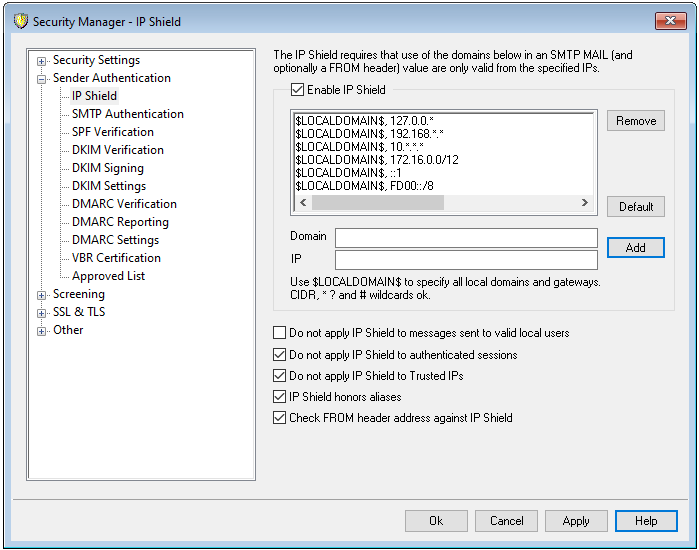 What are the recommended Security, Dynamic Screening, Spam Filter, and AntiVirus Settings in ...