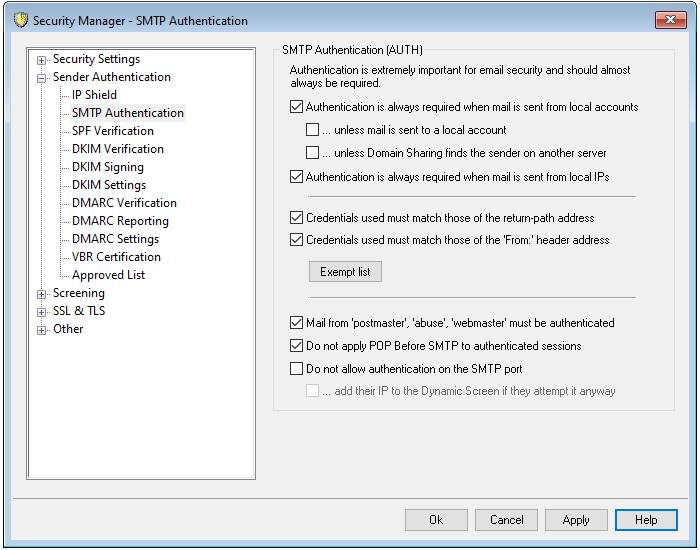 What are the recommended Security, Dynamic Screening, Spam Filter, and AntiVirus Settings in ...