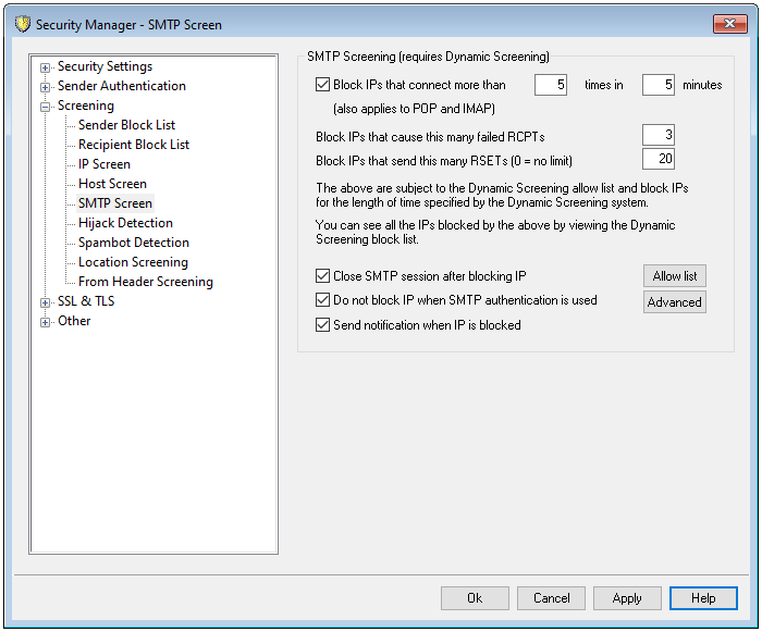 What are the recommended Security, Dynamic Screening, Spam Filter, and AntiVirus Settings in ...
