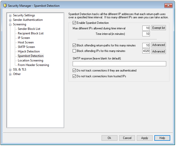 What are the recommended Security, Dynamic Screening, Spam Filter, and ...
