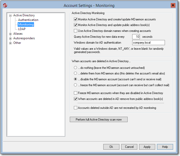 How to use Active Directory to create/update MDaemon accounts and/or public address book(s)