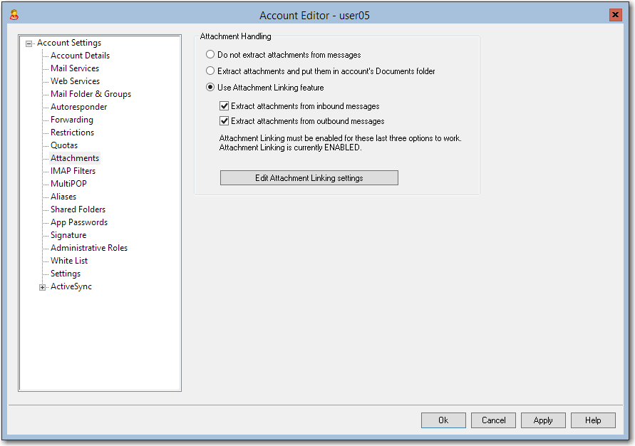 Configuring MDaemon's Attachment Linking feature for inbound or outbound messages