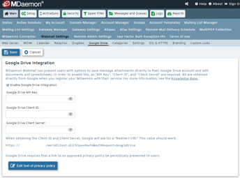 How to integrate Google Drive access in MDaemon Webmail
