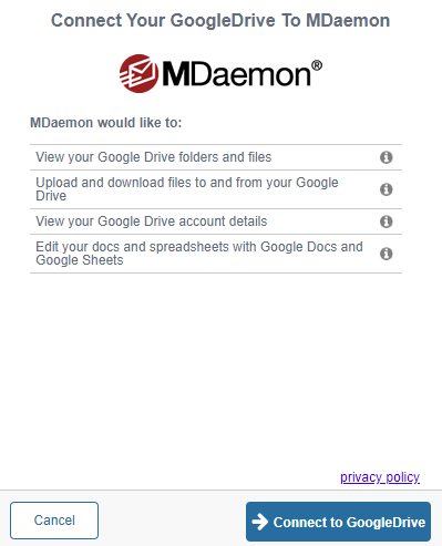 How to integrate Google Drive access in MDaemon Webmail
