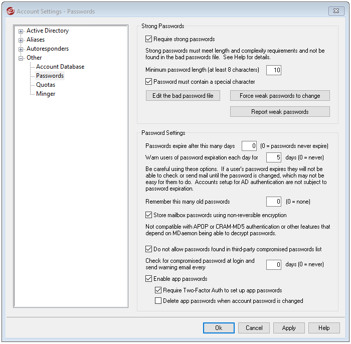How to enable and create App Passwords in MDaemon and Remote Administration