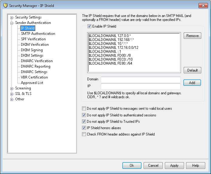 Using MDaemon's IP Shield to prevent unauthorized SMTP sessions